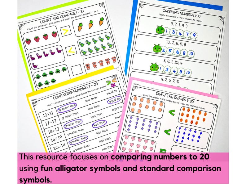 Greater Than Less Than Equal to Worksheet | Comparing Numbers to 20 ...