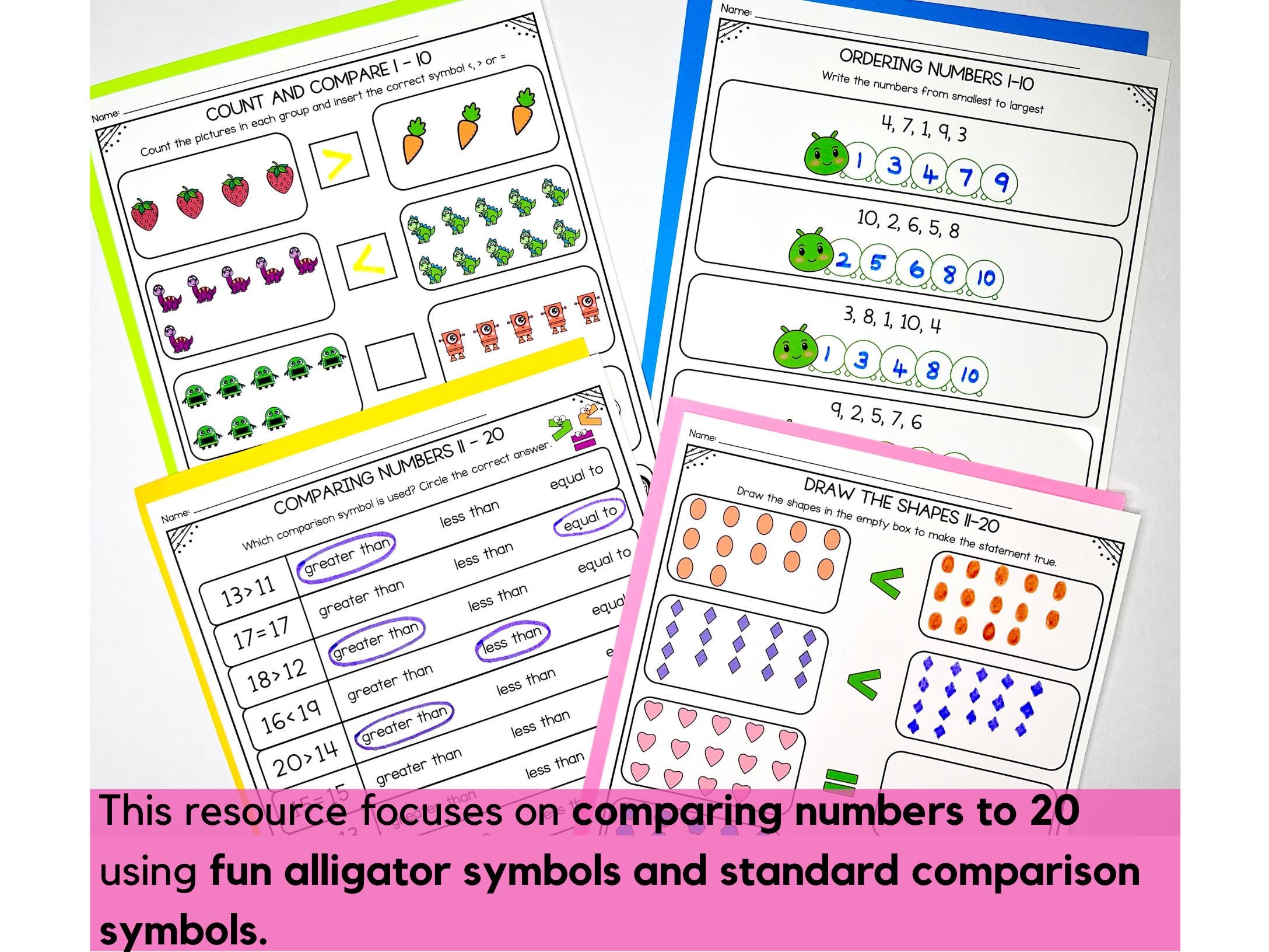 Greater Than Less Than Equal to Worksheet | Comparing Numbers to 20 ...