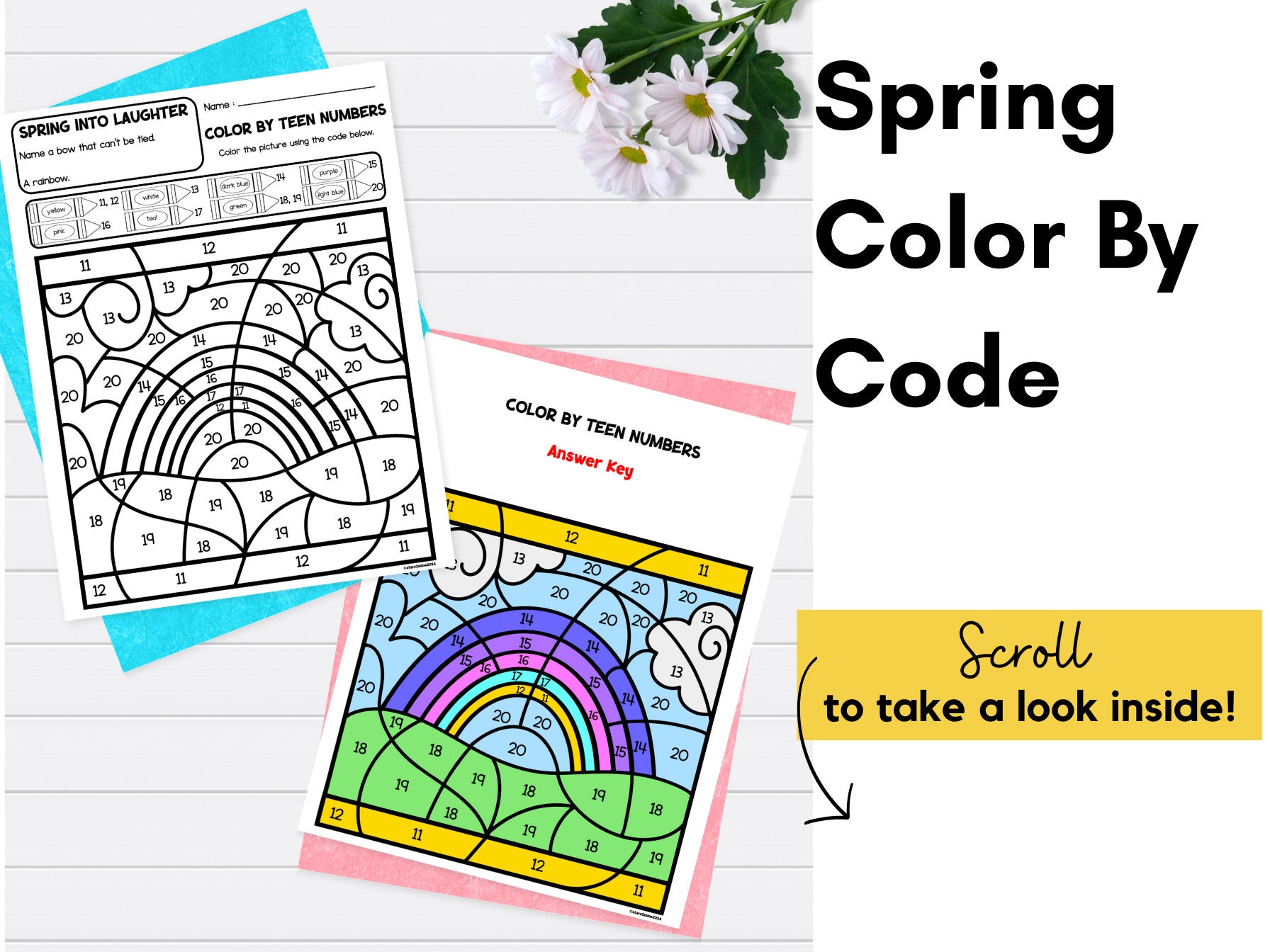 Spring Color by Code | Spring Color by Number Addition Subtraction ...