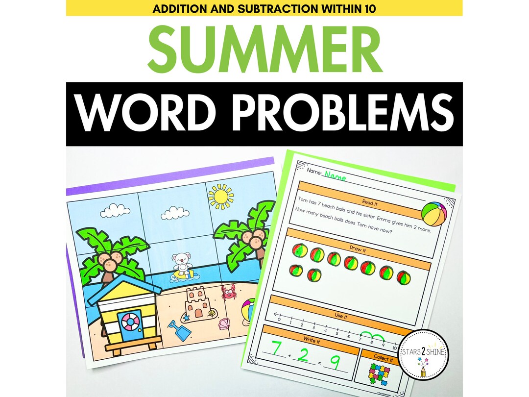 Summer Word Problems | Printable Kindergarten Addition and Subtraction ...