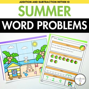 Summer Word Problems | Printable Kindergarten Addition and Subtraction ...