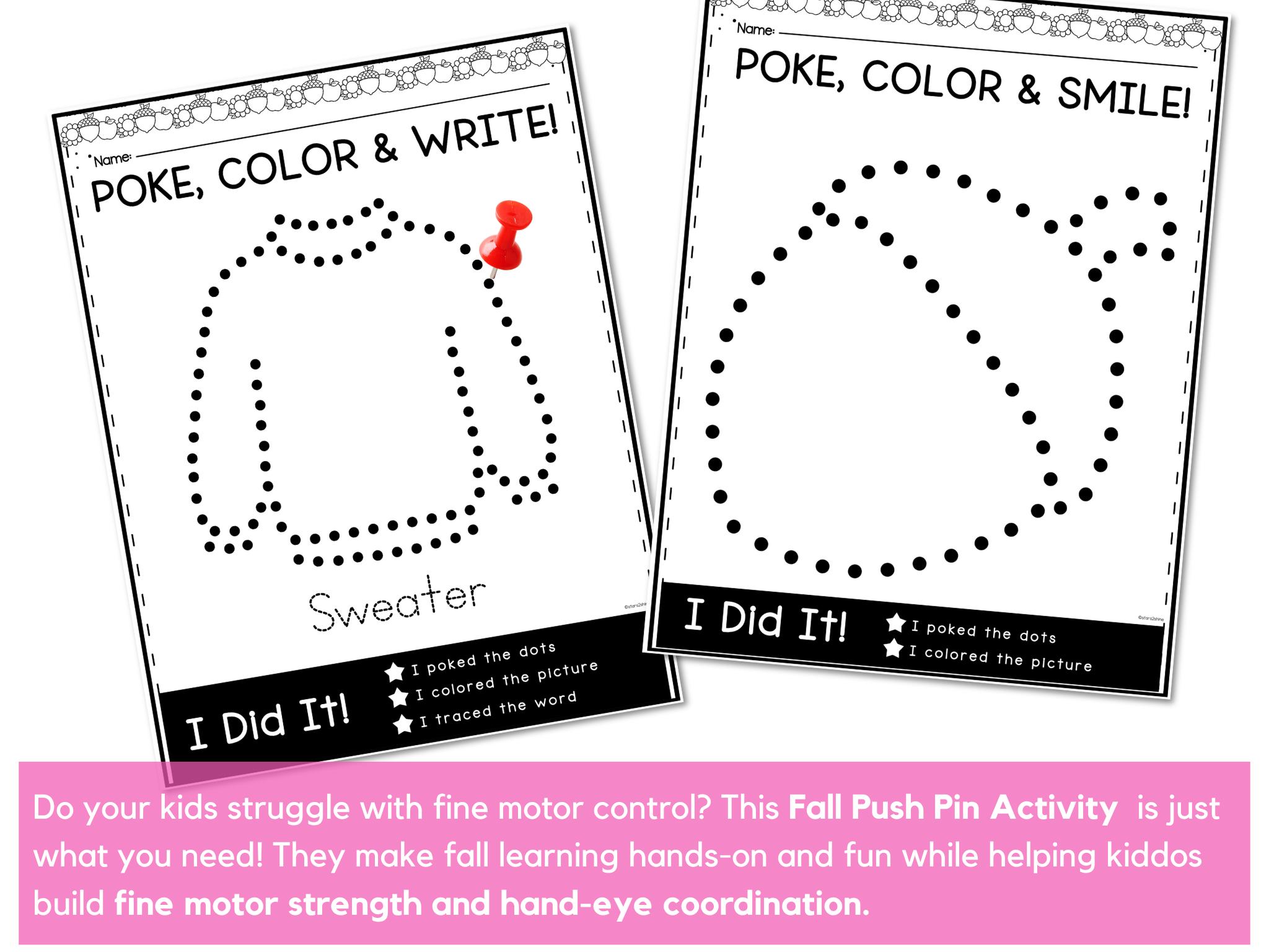 Fall Push Pin Art - Fall Pokey Pin Pictures - Fall Fine Motor Activity ...
