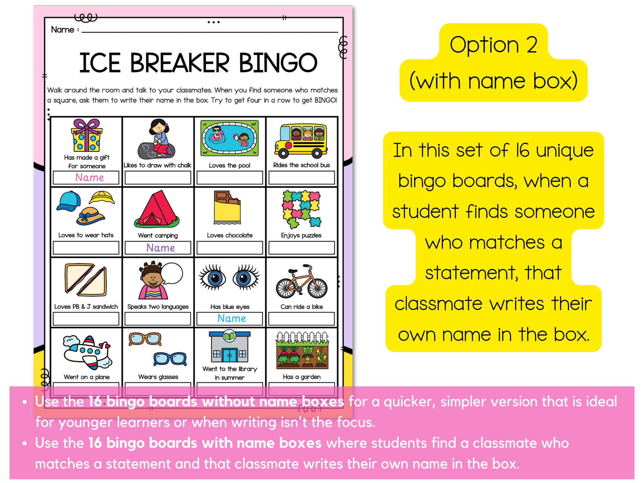Ice Breaker Bingo - Get to Know You Bingo - First Day of School ...