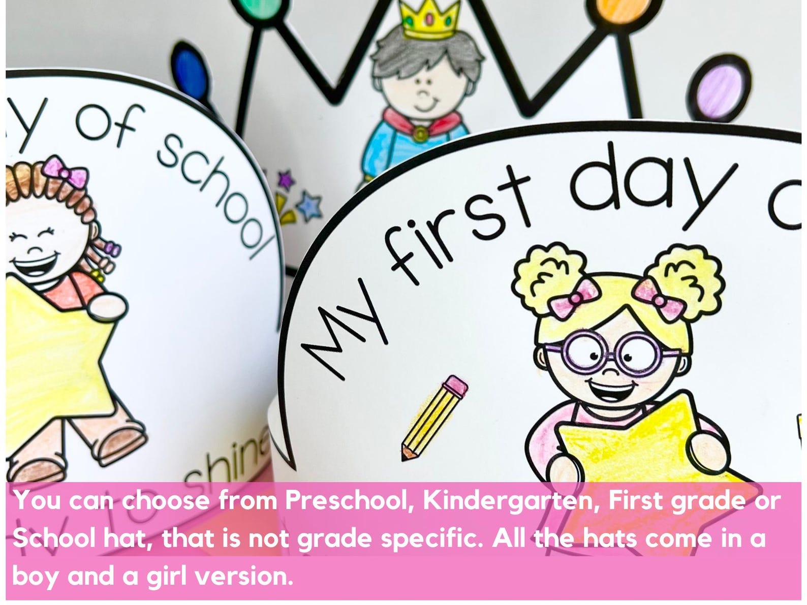 First Day of School Crowns or Hat for Preschool, Kindergarten, 1st ...