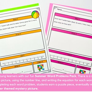 Summer Word Problems | Printable Kindergarten Addition and Subtraction ...
