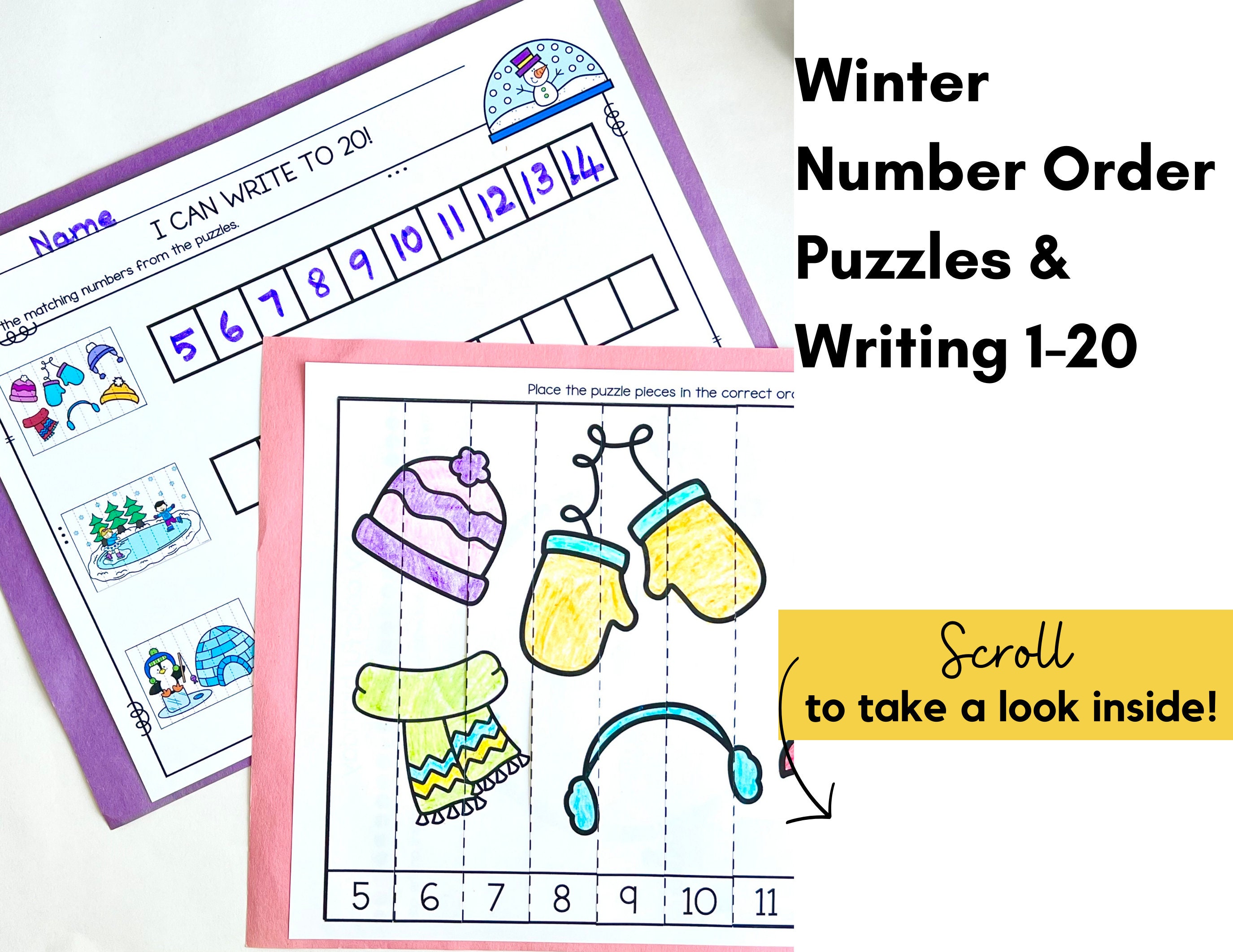 Rompecabezas de números de invierno / Escribir números hasta 20 ...