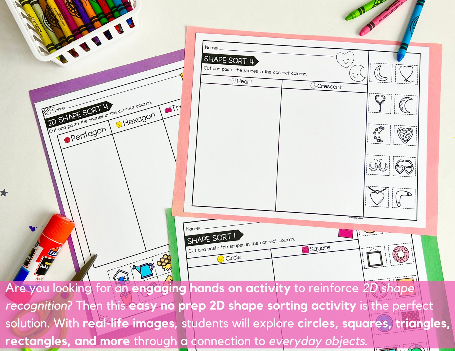 2D Shape Sorting Cut and Paste Activity Worksheets for Kindergarten ...