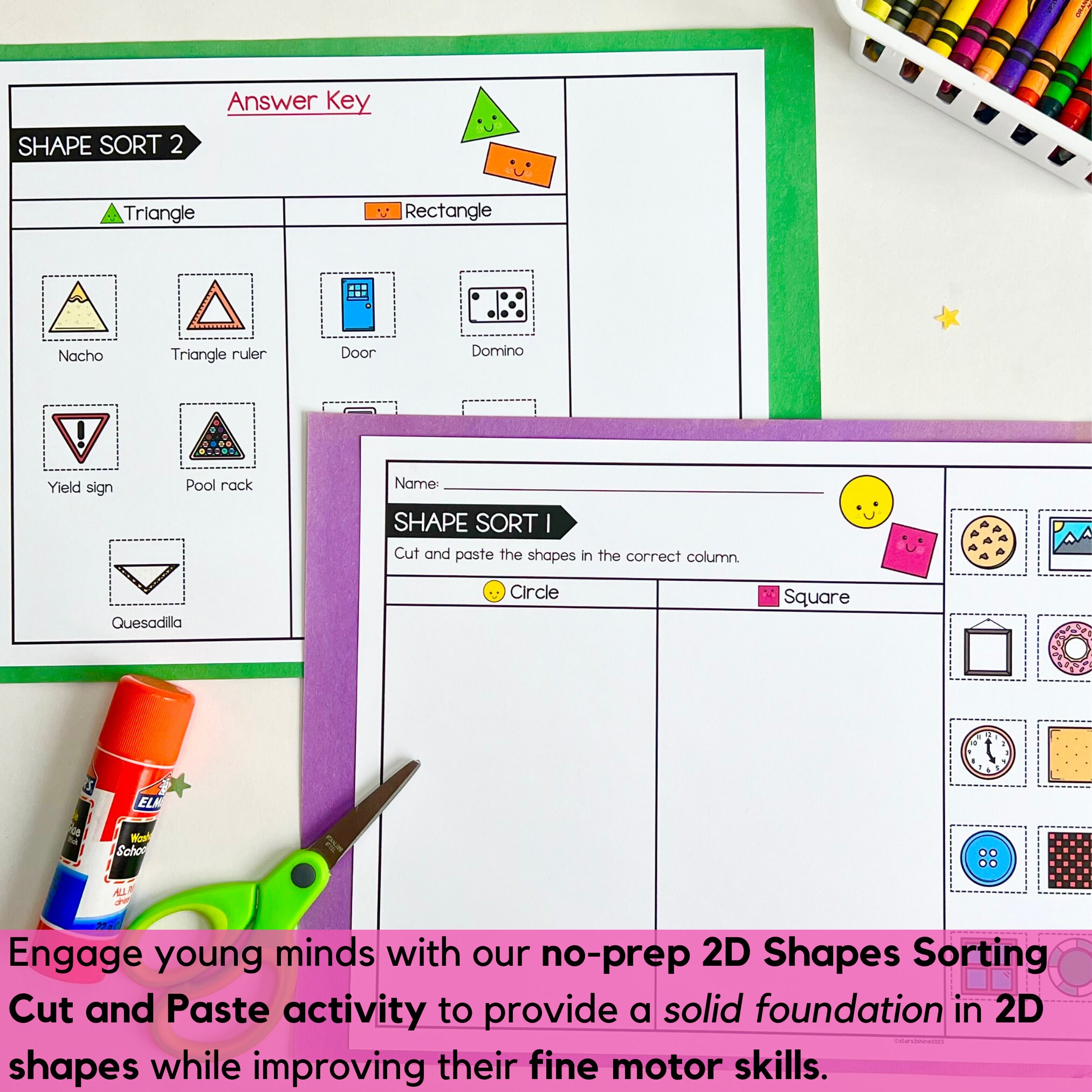 2D Shape Sorting Cut and Paste Activity Worksheets for Kindergarten ...