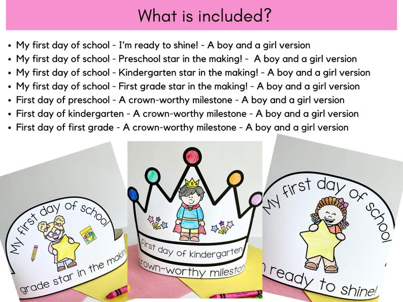 First Day of School Crowns or Hat for Preschool, Kindergarten, 1st ...