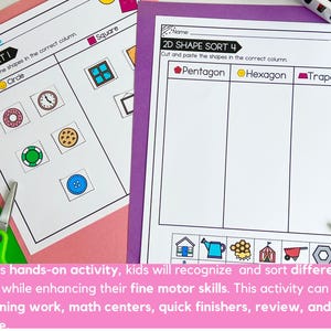 2D Shape Sorting Cut and Paste Activity Worksheets for Kindergarten ...