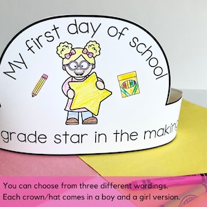 First Day of School Crowns or Hat for Preschool, Kindergarten, 1st ...