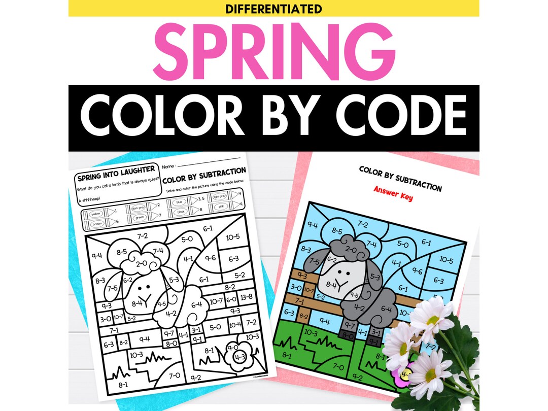 Spring Color by Code | Spring Color by Number Addition Subtraction ...