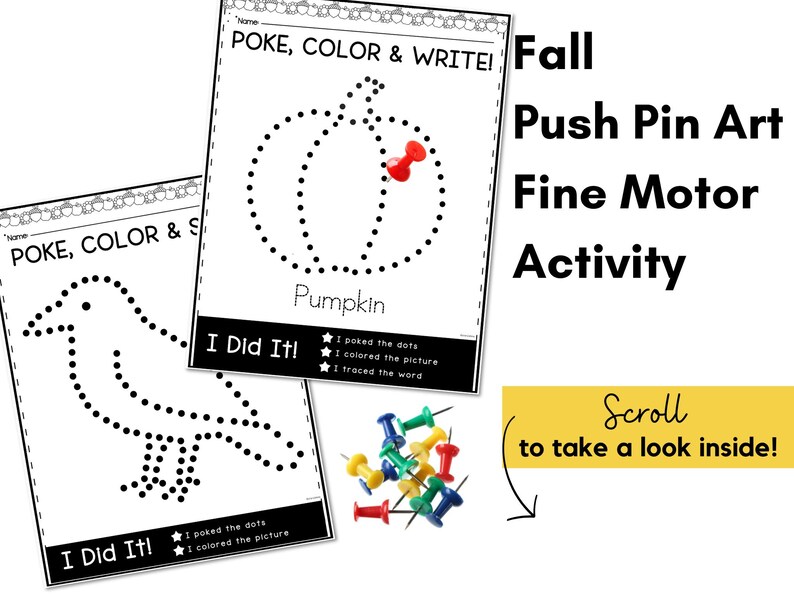 Fall Push Pin Art - Fall Pokey Pin Pictures - Fall Fine Motor Activity ...
