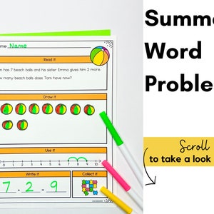 Summer Word Problems | Printable Kindergarten Addition and Subtraction ...