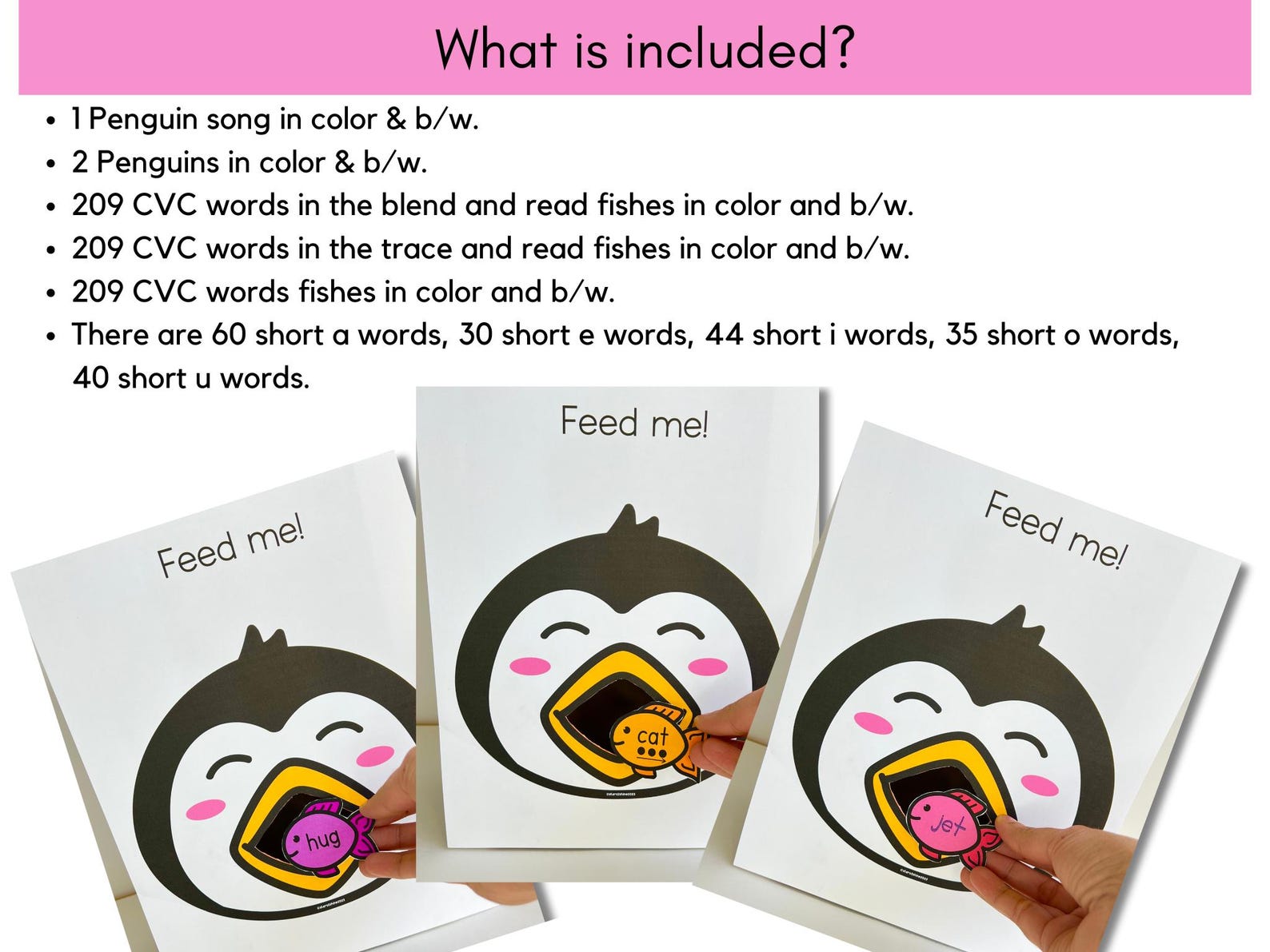Winter CVC Words | Feed the Penguin CVC Words Kindergarten Activity ...
