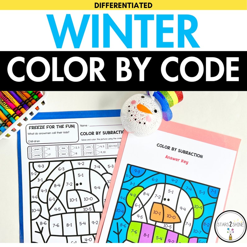 Winter Color by Code | Winter Color by Number Addition Subtraction ...