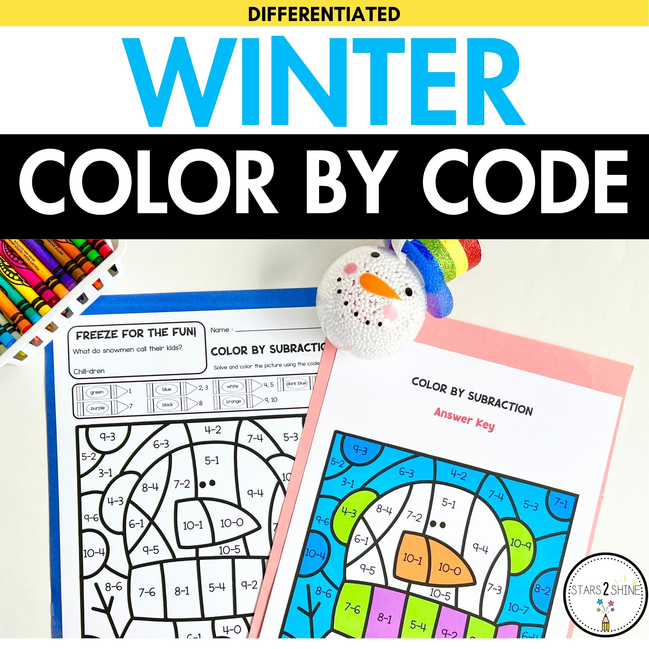 Winter Color by Code | Winter Color by Number Addition Subtraction ...