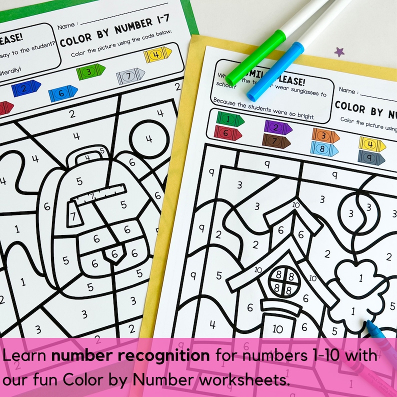 Back to School Color by Number Pre K | Color by Number Math Worksheets ...
