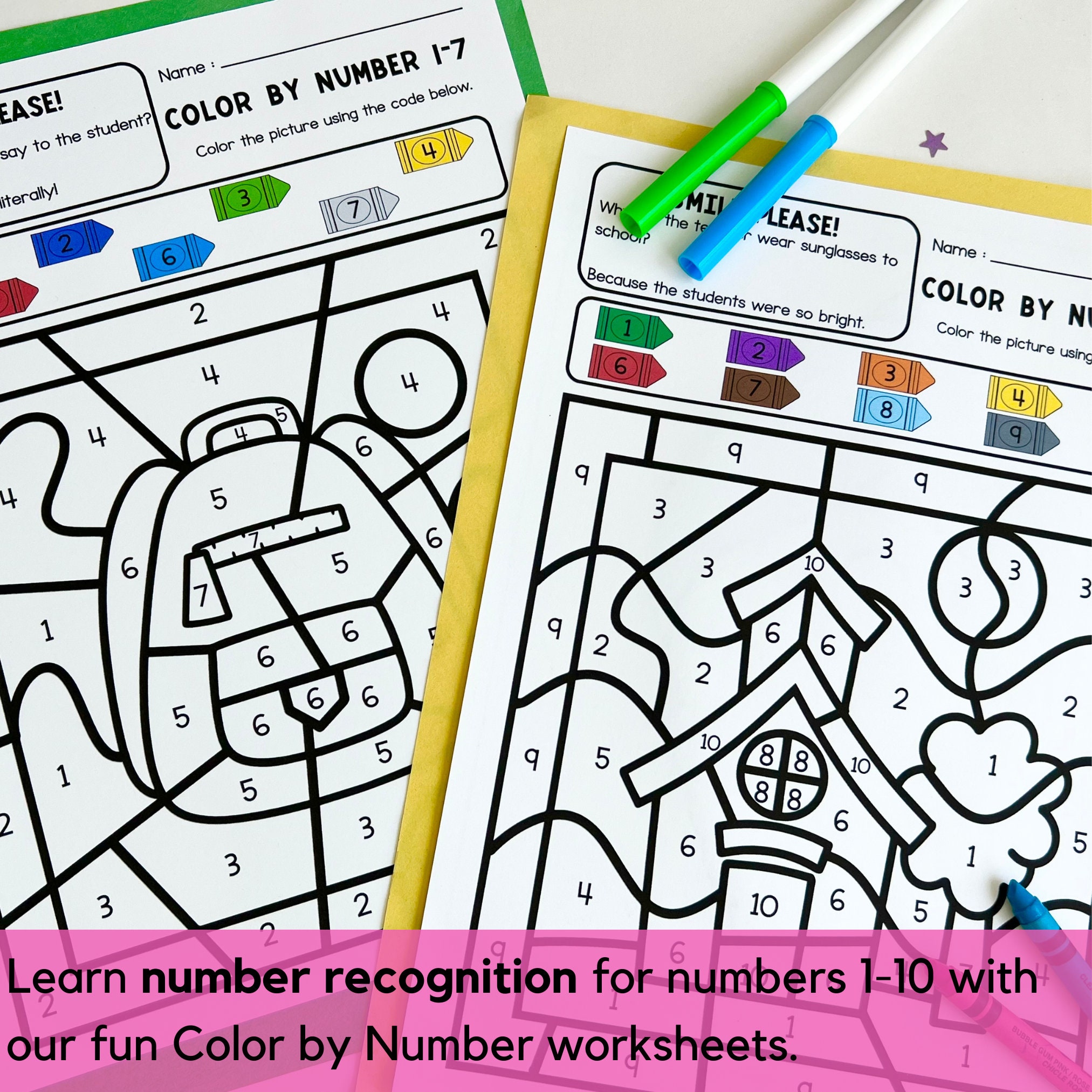 Back to School Color by Number Pre K | Color by Number Math Worksheets ...