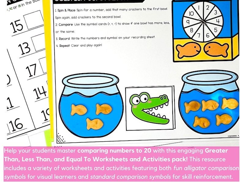 Greater Than Less Than Equal to Worksheet | Comparing Numbers to 20 ...