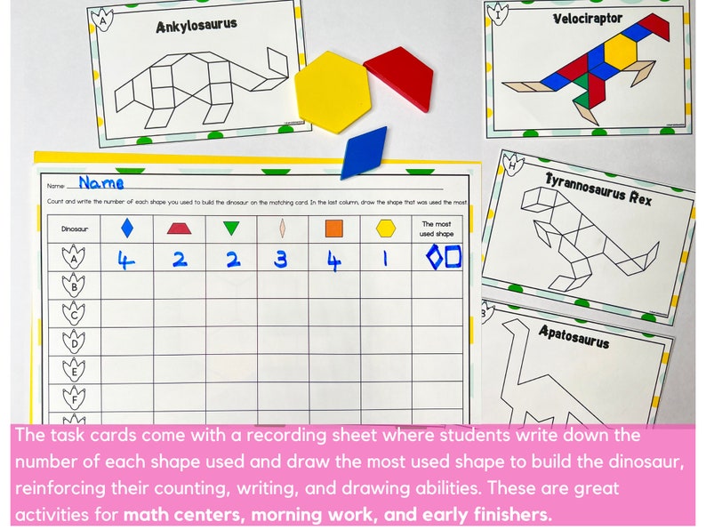 Dinosaur Pattern Blocks Mats and Task Cards | Pattern Block Templates ...