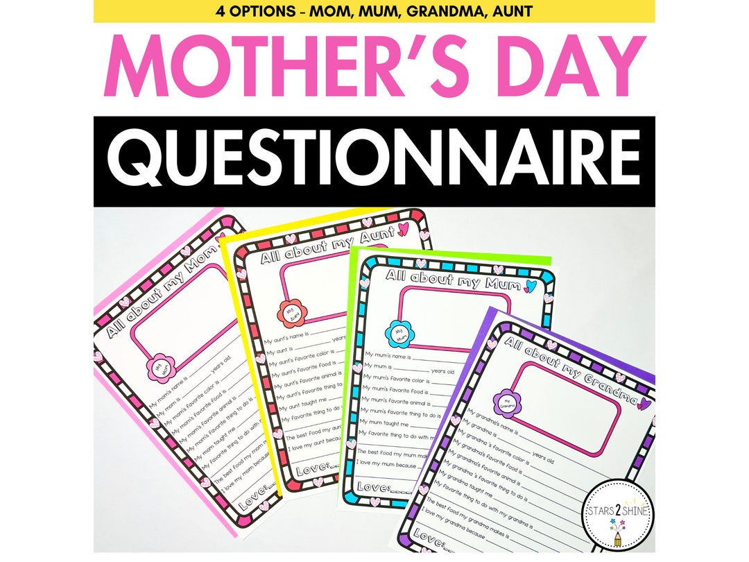 Mothers Day Questionaire | Mothers Day All About My Mom, Aunt, Grandma ...