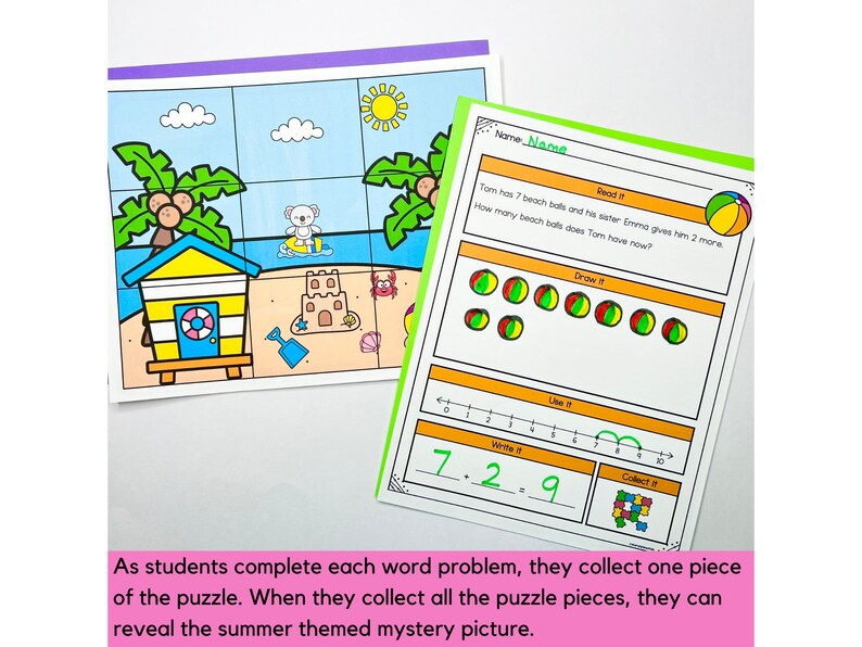 Summer Word Problems | Printable Kindergarten Addition and Subtraction ...