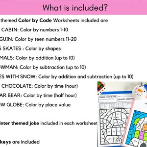 Winter Color by Code | Winter Color by Number Addition Subtraction ...