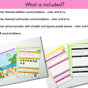 Summer Word Problems | Printable Kindergarten Addition and Subtraction ...