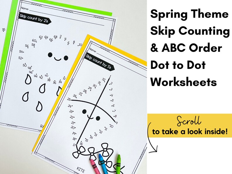 Spring Skip Counting Dot to Dot| ABC Order Dot to Dot Worksheets ...