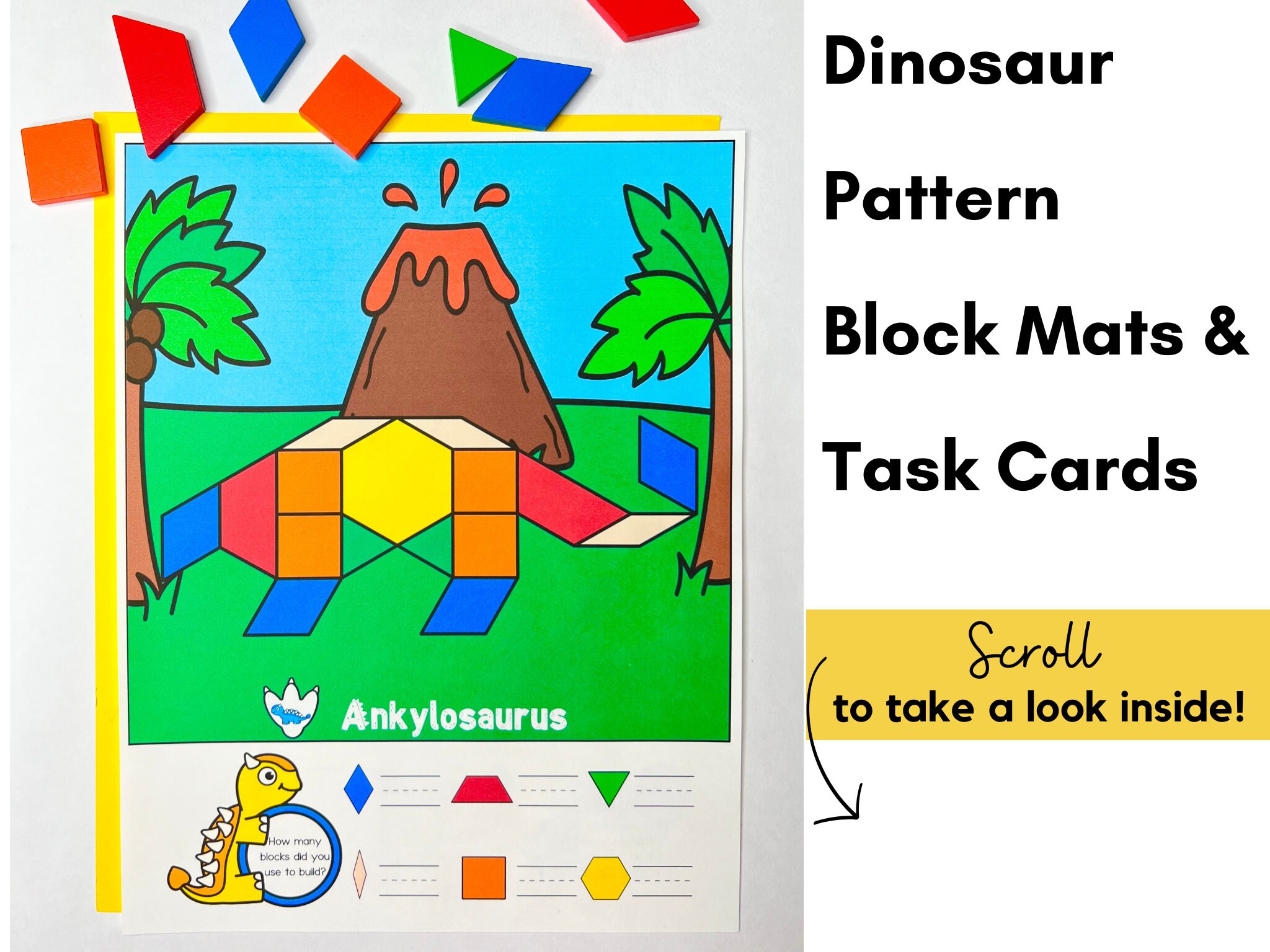 Dinosaur Pattern Blocks Mats and Task Cards | Pattern Block Templates ...