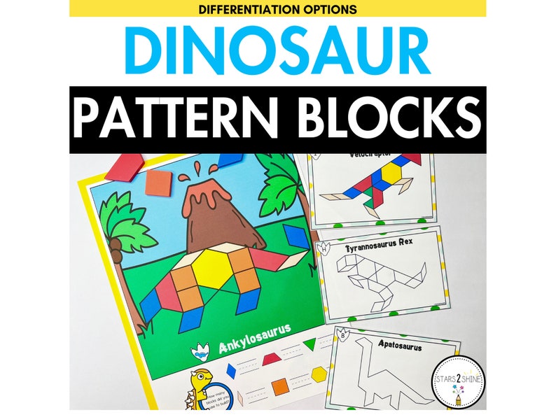 Dinosaur Pattern Blocks Mats and Task Cards | Pattern Block Templates ...