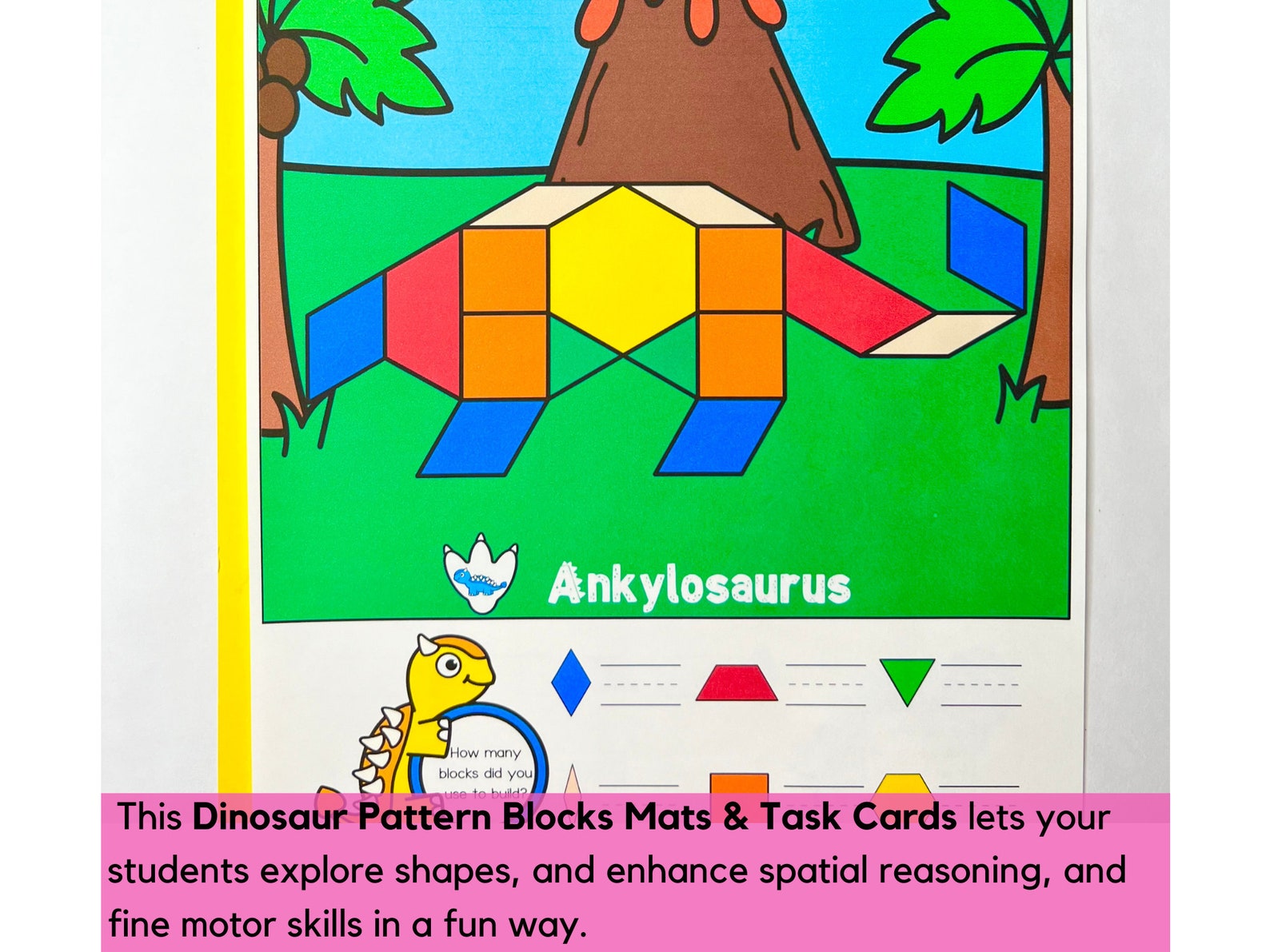 Dinosaur Pattern Blocks Mats and Task Cards | Pattern Block Templates ...