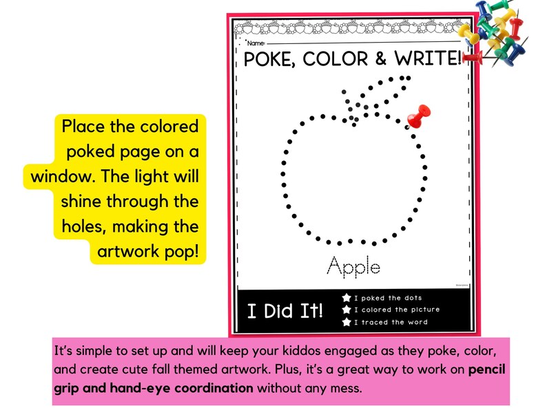 Fall Push Pin Art - Fall Pokey Pin Pictures - Fall Fine Motor Activity ...