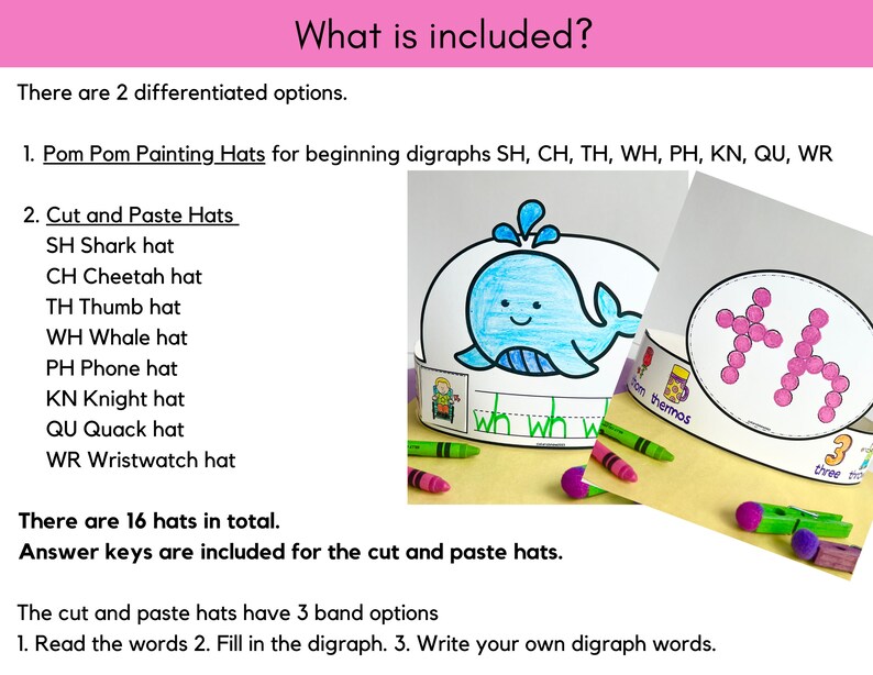 Beginning Digraph Crafts | Beginning Digraph Hats | Trace Cut and Paste ...