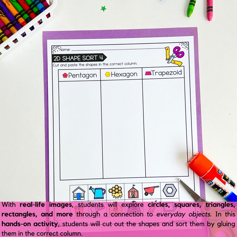 2D Shape Sorting Cut and Paste Activity Worksheets for Kindergarten ...