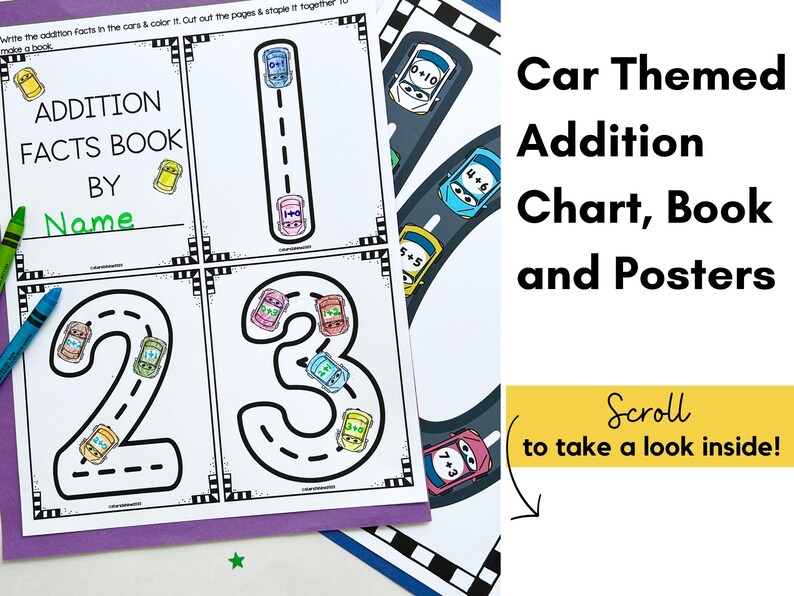 Car Theme Addition Facts Chart Printable | Number Posters | Addition ...