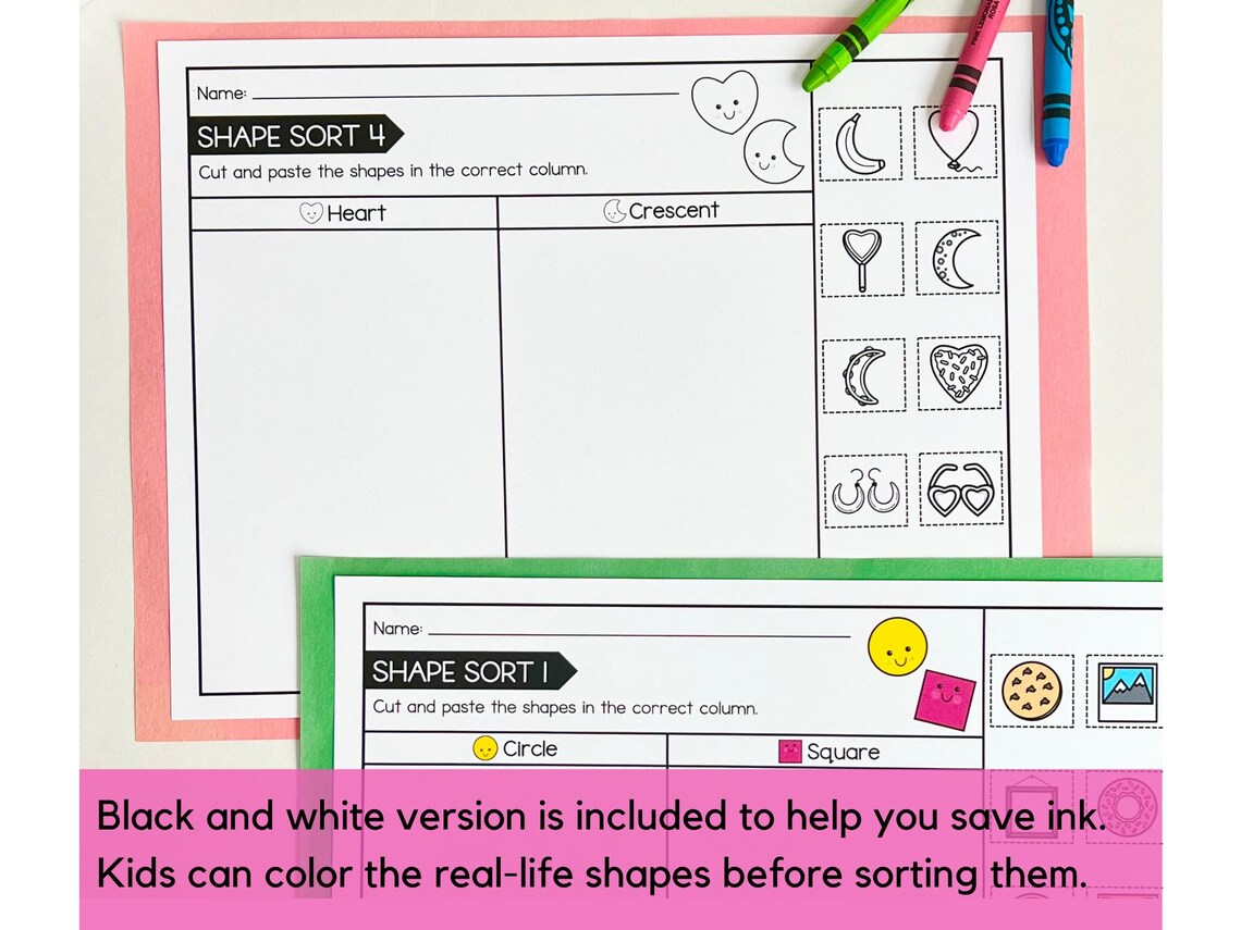 2D Shape Sorting Cut and Paste Activity Worksheets for Kindergarten ...