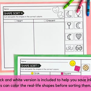 2D Shape Sorting Cut and Paste Activity Worksheets for Kindergarten ...
