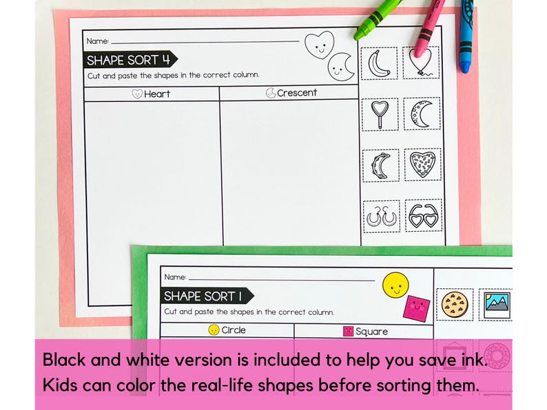 2D Shape Sorting Cut and Paste Activity Worksheets for Kindergarten ...