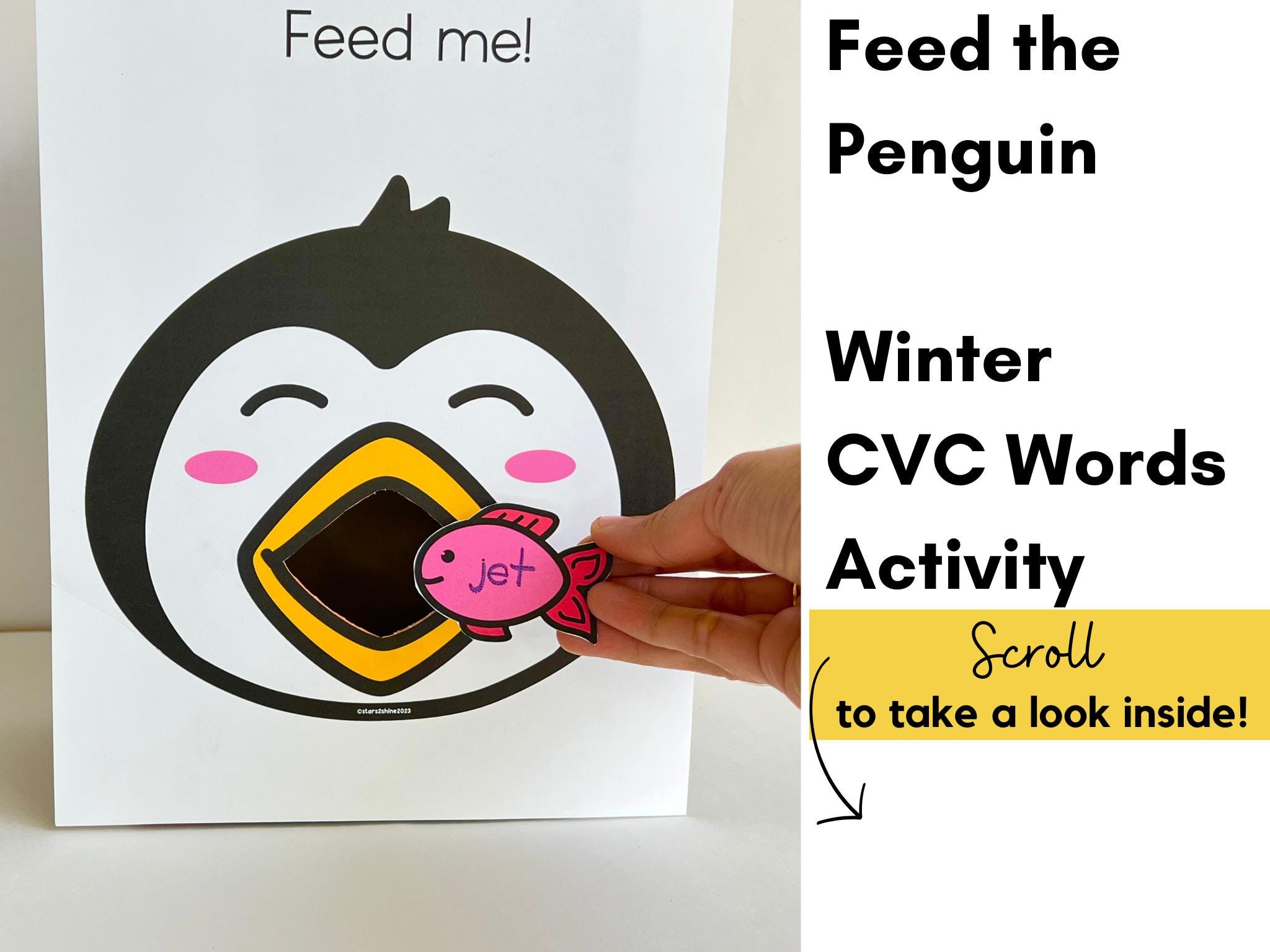Winter CVC Words | Feed the Penguin CVC Words Kindergarten Activity ...