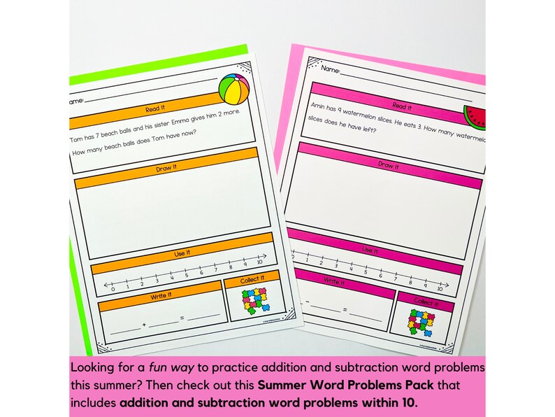 Summer Word Problems | Printable Kindergarten Addition and Subtraction ...