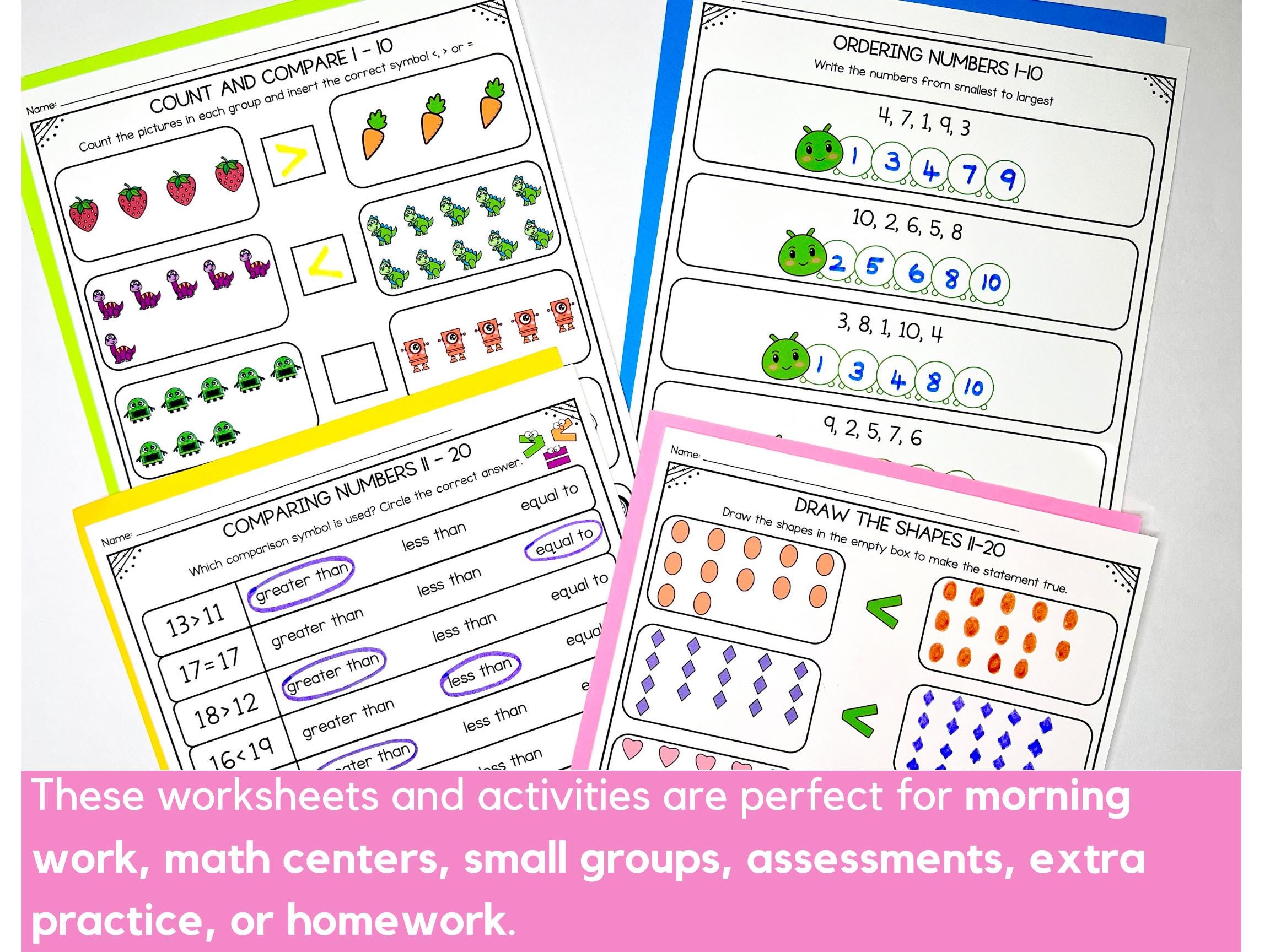 Greater Than Less Than Equal to Worksheet | Comparing Numbers to 20 ...