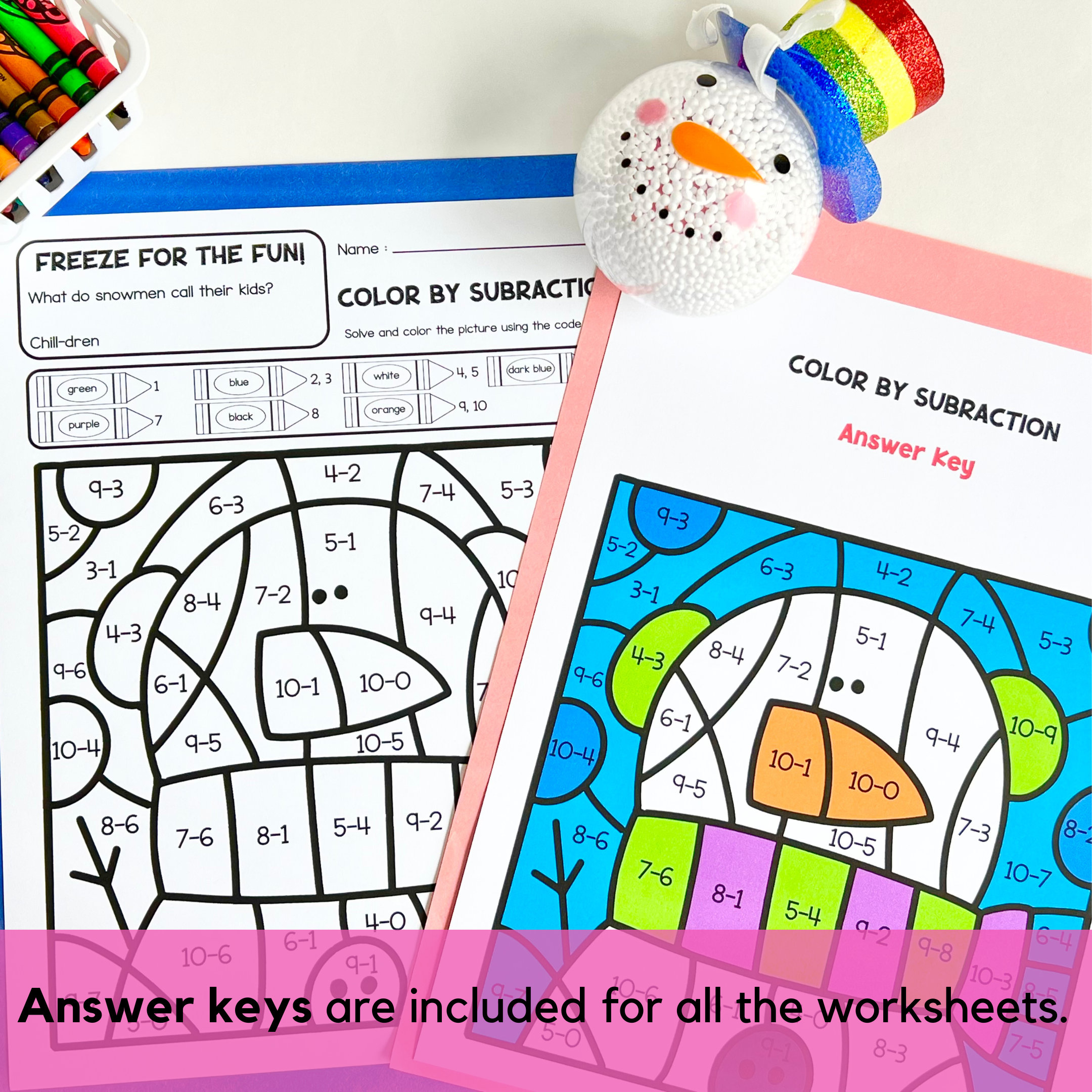 Winter Color by Code | Winter Color by Number Addition Subtraction ...