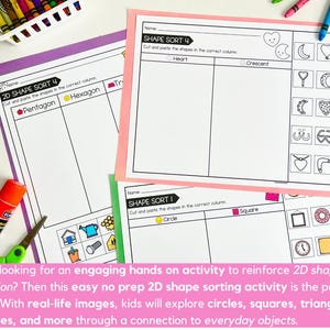 2D Shape Sorting Cut and Paste Activity Worksheets for Kindergarten ...