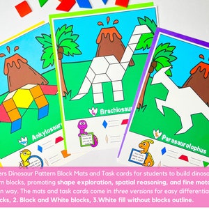 Dinosaur Pattern Blocks Mats and Task Cards | Pattern Block Templates ...
