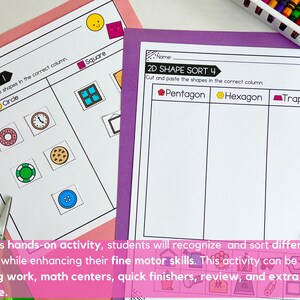2D Shape Sorting Cut and Paste Activity Worksheets for Kindergarten ...