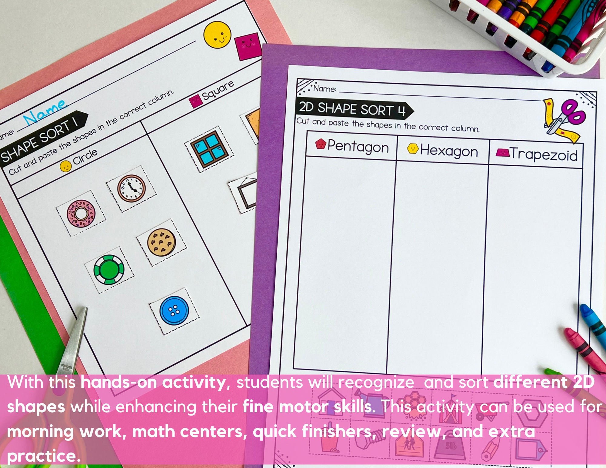 2D Shape Sorting Cut and Paste Activity Worksheets for Kindergarten ...