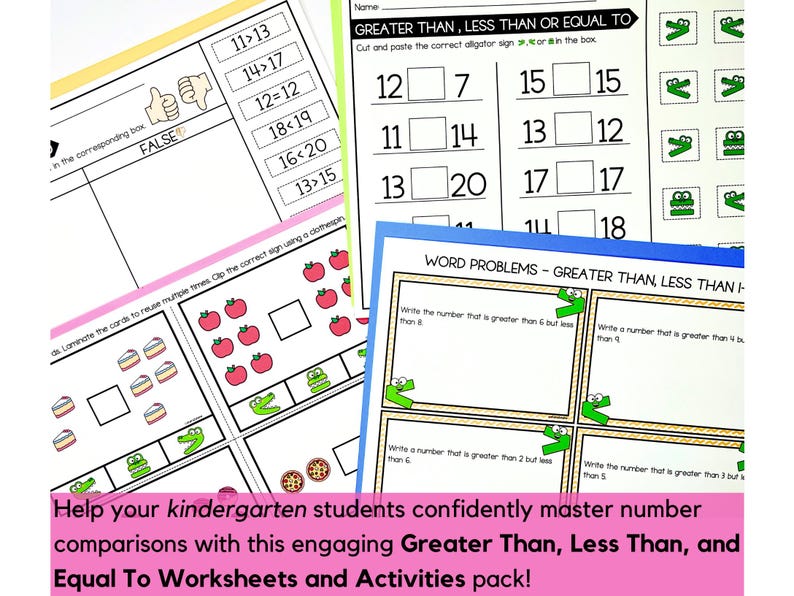Greater Than Less Than Equal to Worksheet | Comparing Numbers to 20 ...