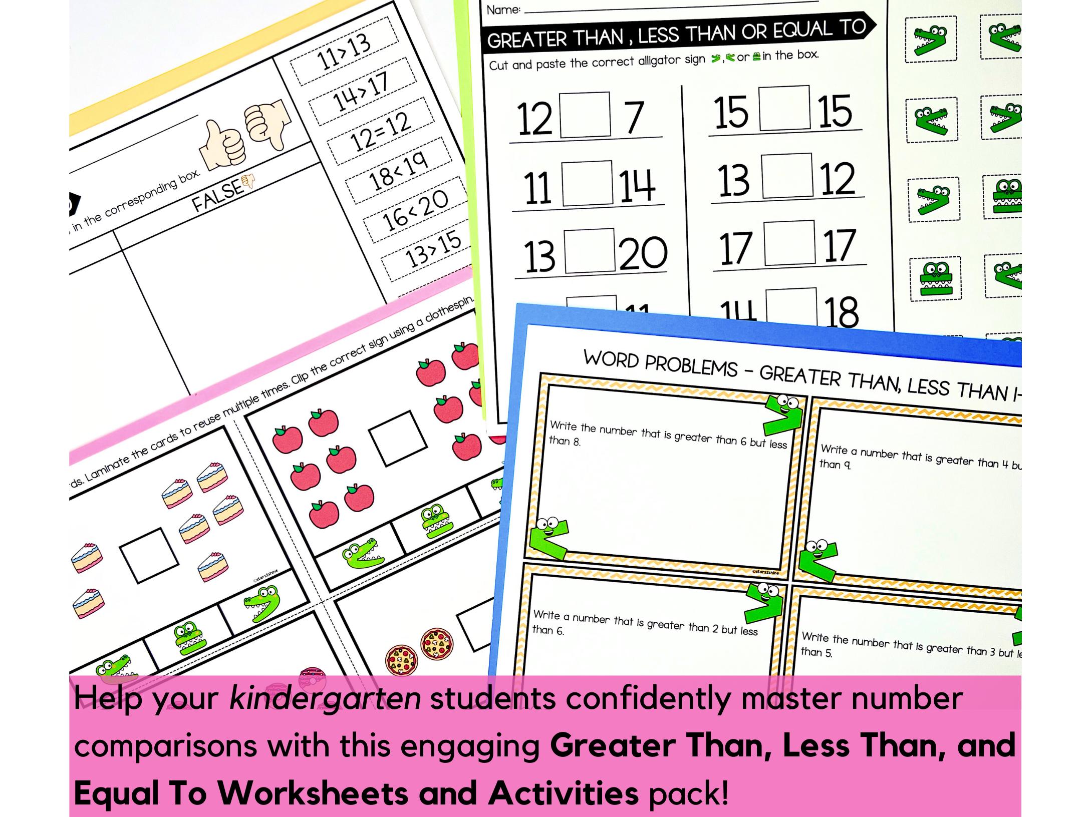 Greater Than Less Than Equal to Worksheet | Comparing Numbers to 20 ...